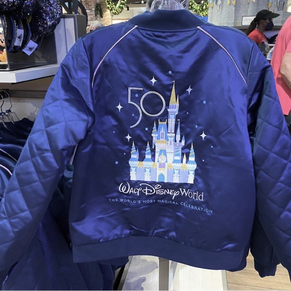Disney | Jackets & Coats | Walt Disney 5th Anniversary Satin Bomber Jacket Mickey Castle Women ...